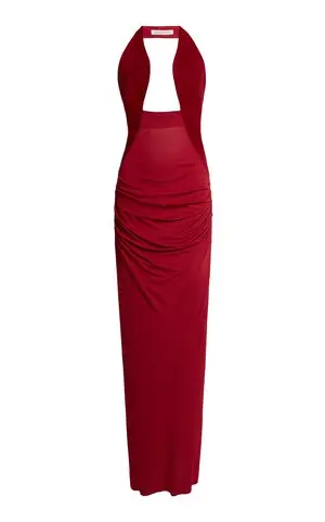 Christopher Esber Tailored Slope Suede Halter Maxi Dress - Red