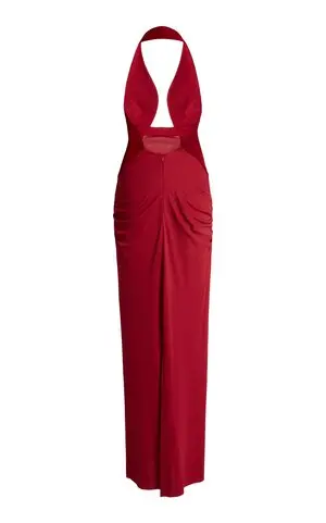 Christopher Esber Tailored Slope Suede Halter Maxi Dress