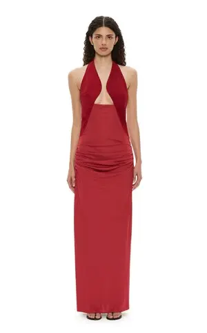 Christopher Esber Tailored Slope Suede Halter Maxi Dress