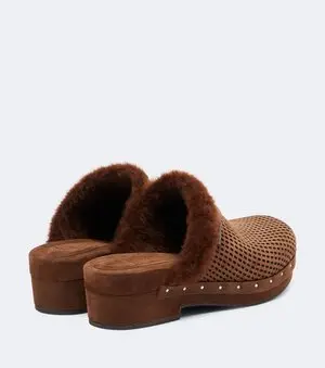 Brunello Cucinelli Monili Suede Shearling Clogs