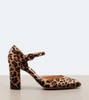 GIANVITO ROSSI Leopard Print Velvet Pumps With Ankle Strap