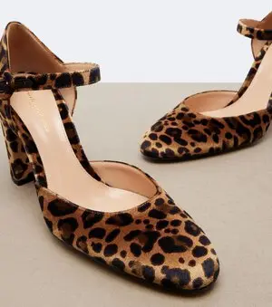 GIANVITO ROSSI Leopard Print Velvet Pumps With Ankle Strap