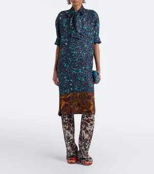 Dries Van Noten Printed Tie-neck Midi Dress