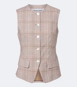 Veronica Beard Lois Plaid Cotton And Linen-blend Vest - Brown