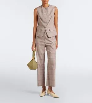 Veronica Beard Lois Plaid Cotton And Linen-blend Vest - Brown