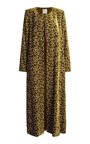 Christopher Esber Embroidered Silk Velvet Robe Coat - Green