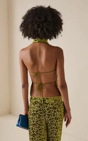 Christopher Esber Embroidered Silk Velvet Loophole Tie Backless Top