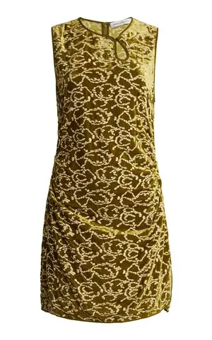 Christopher Esber Embroidered Silk Velvet Loophole Mini Dress - Green