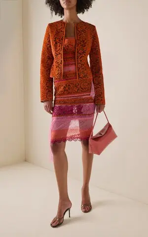Christopher Esber Arden Lasercut Lace Leather Midi Dress