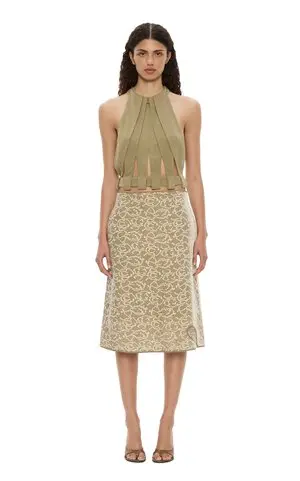 Christopher Esber Embroidered Velvet Silk Midi Skirt