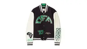 Off-White Croco Leather Wool Varsity Jacket - Black