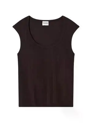 Closed Ribbed Cap-sleeve T-shirt - Brown