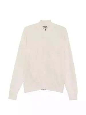 Corneliani Ribbed-knit Zip-fastening Cardigan - Neutrals