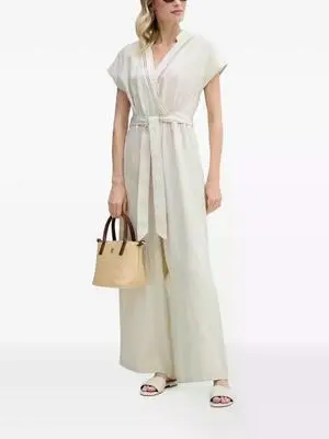 BENETTON Beige Linen Crochet Trim Jumpsuit - Neutrals