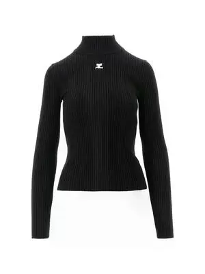 COURREGES Ribbed-knit Logo-patch Sweater - Black