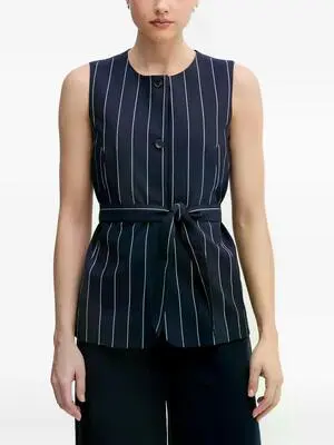 BENETTON Pinstriped Belted Top - Blue