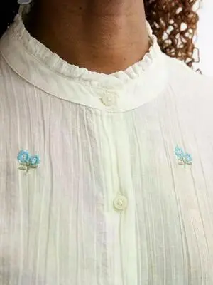 BENETTON Floral Embroidered Ruffled High Neck Blouse