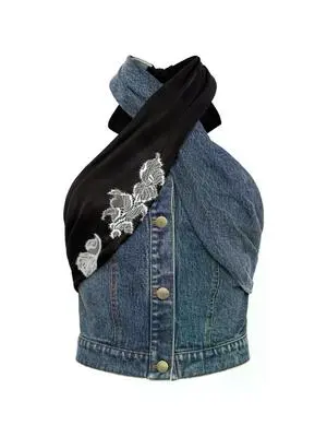 Hellessy Hellesy Joel Lace-trimmed Halter-neck Denim Blouse
