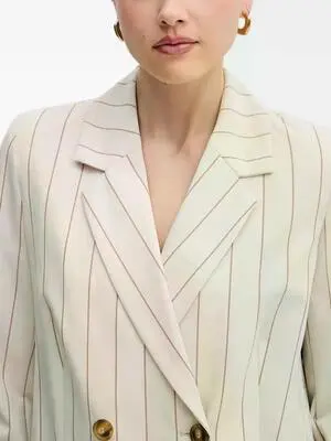 BENETTON Double-breasted Pinstripe Blazer - Neutrals