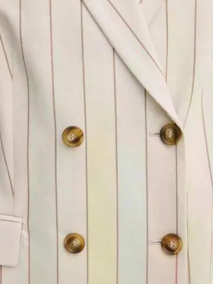 BENETTON Double-breasted Pinstripe Blazer - Neutrals