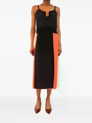 Victoria Beckham Contrast-panel Pleated Silk Midi Dress