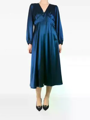WYse Satin V-neck Midi Dress - Blue