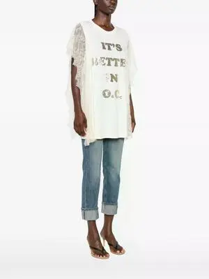 MY TWIN Lace-trim Sequin-logo Cotton T-shirt