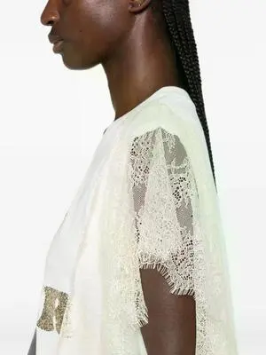 MY TWIN Lace-trim Sequin-logo Cotton T-shirt
