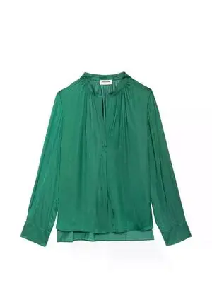 Zadig&Voltaire Emerald Satin V-neck Blouse - Green