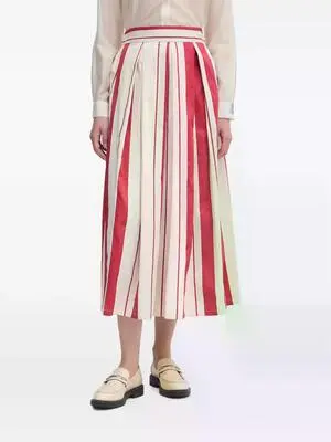 BENETTON Vertical Stripe Pleated Midi Skirt - Neutrals