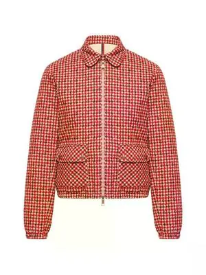 Moncler Lanset Houndstooth Zip-up Jacket - Red