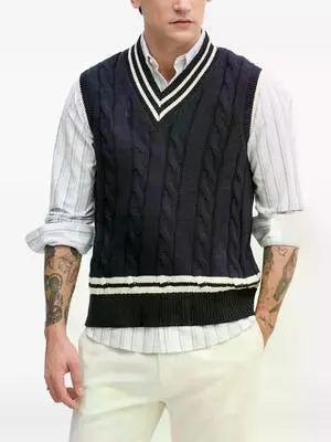 BENETTON Cable Knit Striped Sweater - Blue