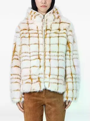 Moncler Check-patterned Faux-fur Jacket - Neutrals