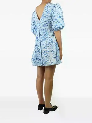 GANNI Floral Print Puff Sleeve Mini Dress
