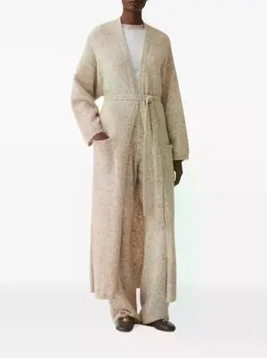 Fabiana Filippi Belted Flecked Maxi Cardigan - Neutrals