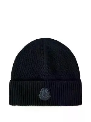 Moncler Ribbed-knit Logo Patch Beanie - Black