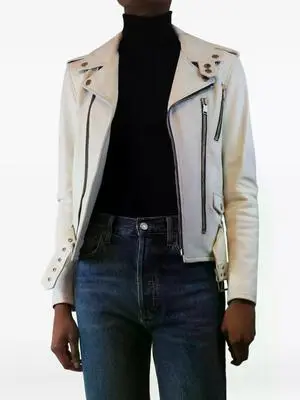 Saint Laurent Belted Leather Biker Jacket - Neutrals