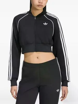 Adidas Cropped Sweatshirt With Stripe Detail - Black