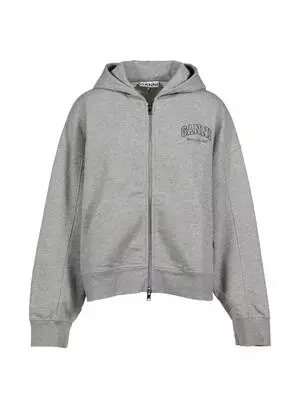 GANNI Logo-print Zip-up Hoodie - Grey