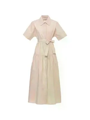 EMME Fauna Striped Belted Midi Dress - Neutrals