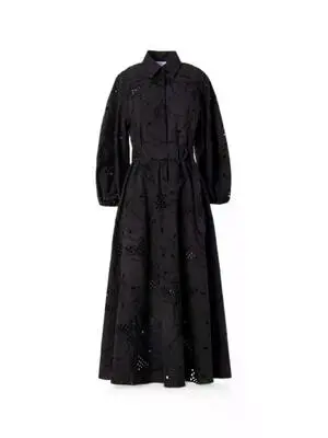 Akris Broderie-anglaise Belted Midi Dress - Black