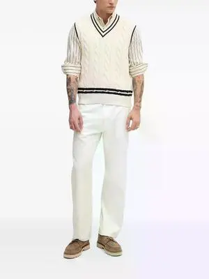 BENETTON Cable-knit Striped-trim Sweater