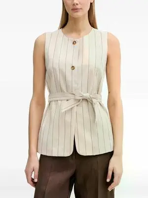 BENETTON Pinstripe-pattern Belted Top - Neutrals