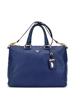 Prada Vitello Daino Bauletto Tote Bag - Blue