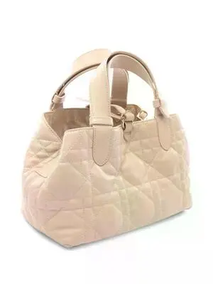 Dior Cannage Quilted Leather Handbag With Gold-tone Logo Charm - Neutrals
