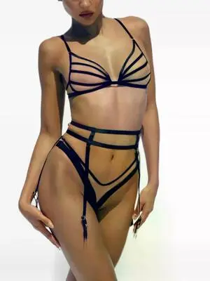 GOD SAVE QUEENS Strappy Sheer-panel Bra - Black