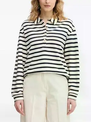 BENETTON Striped Long-sleeve Polo Shirt - White