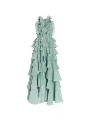 Aje Duck Egg Blue Ruffled Tiered Maxi Dress - Green