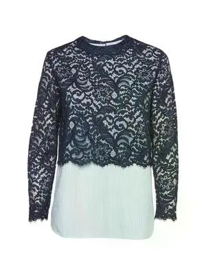 Sandro Pinstripe Lace-overlay Blouse - Blue