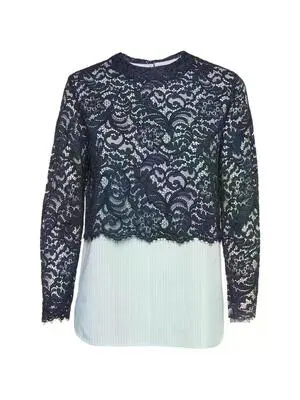 Sandro Pinstripe Lace Overlay Blouse